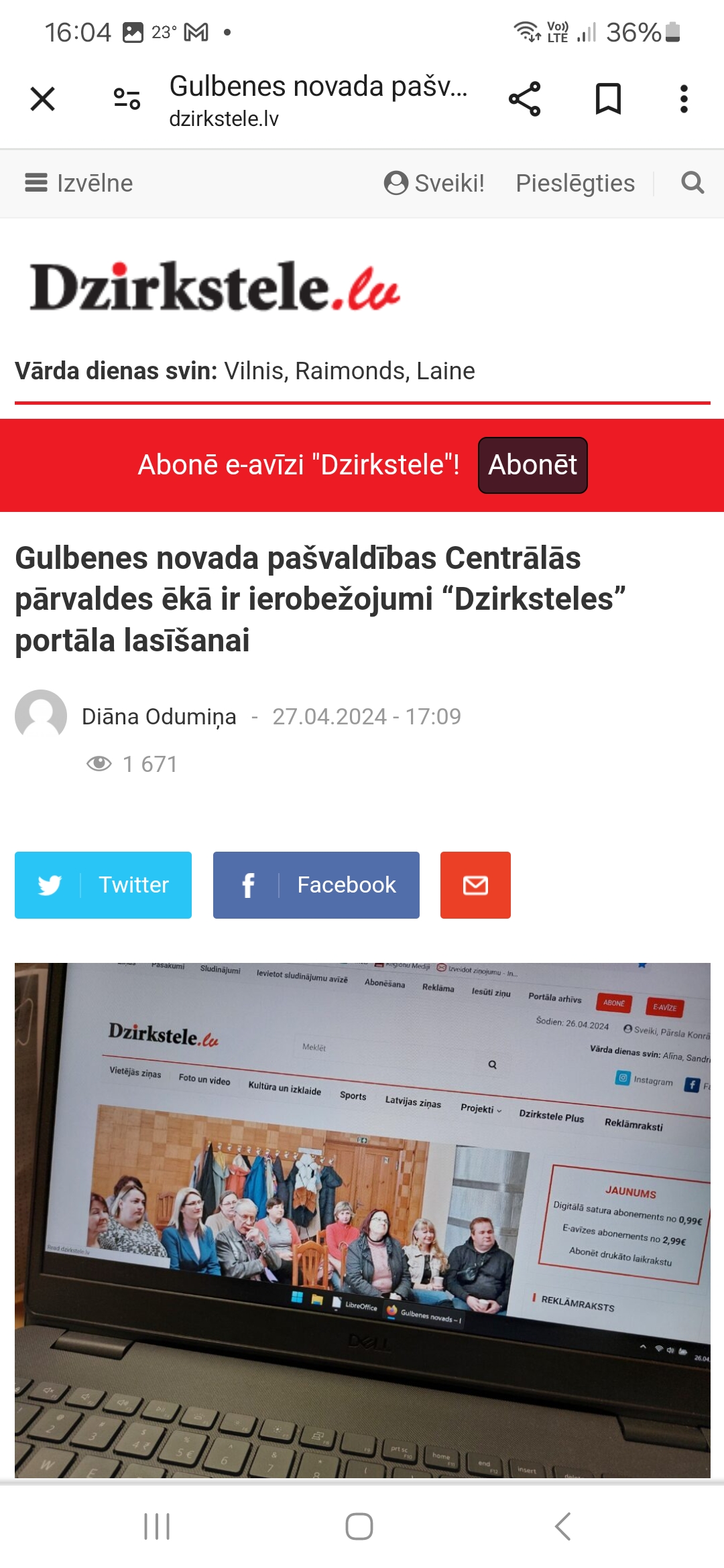 Saskata pārkāpumus aizliegumam piekļūt “Dzirksteles” portālam ...